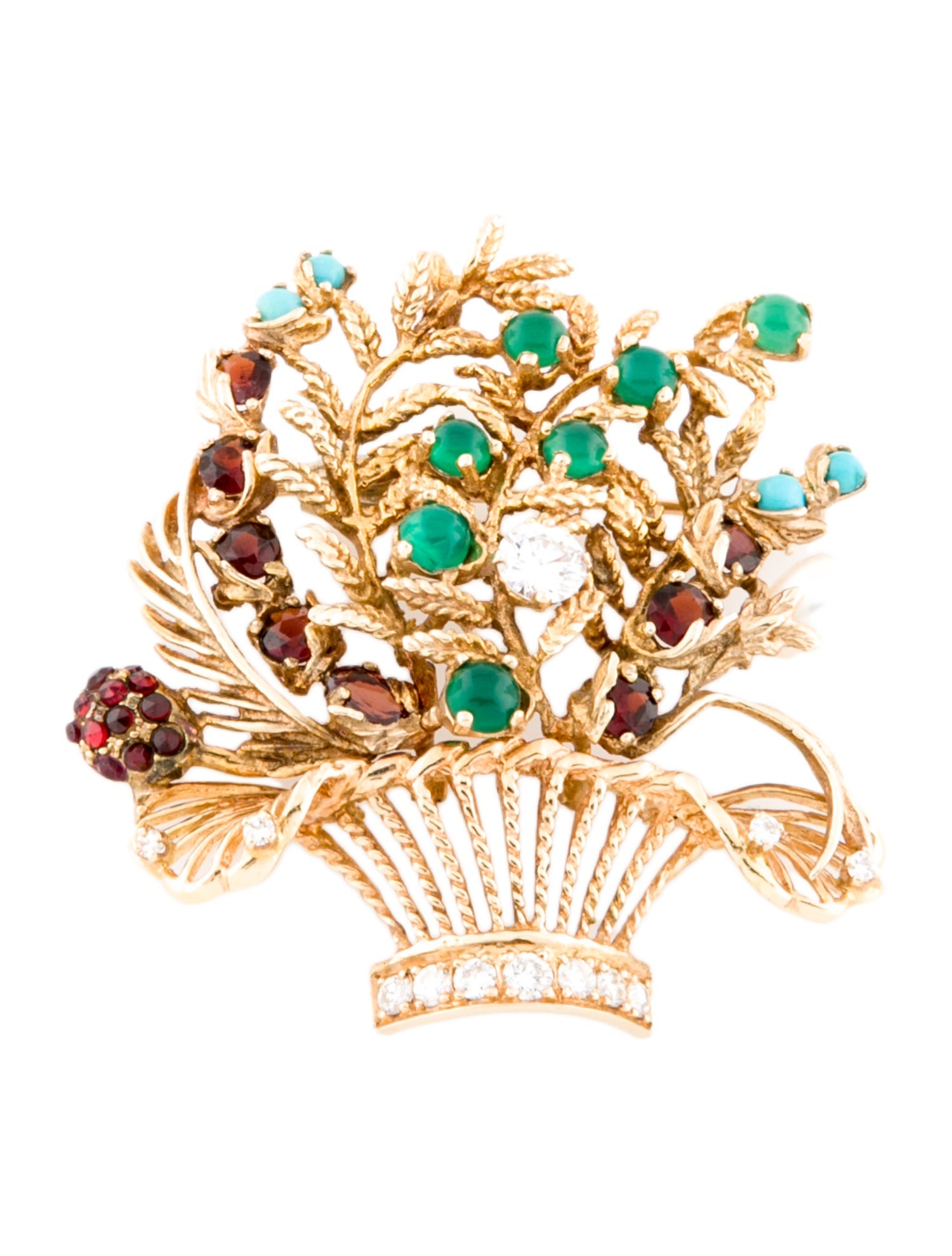 Lucien Piccard 14K Multistone, Diamond & Glass Pin Brooch - 14K Yellow ...