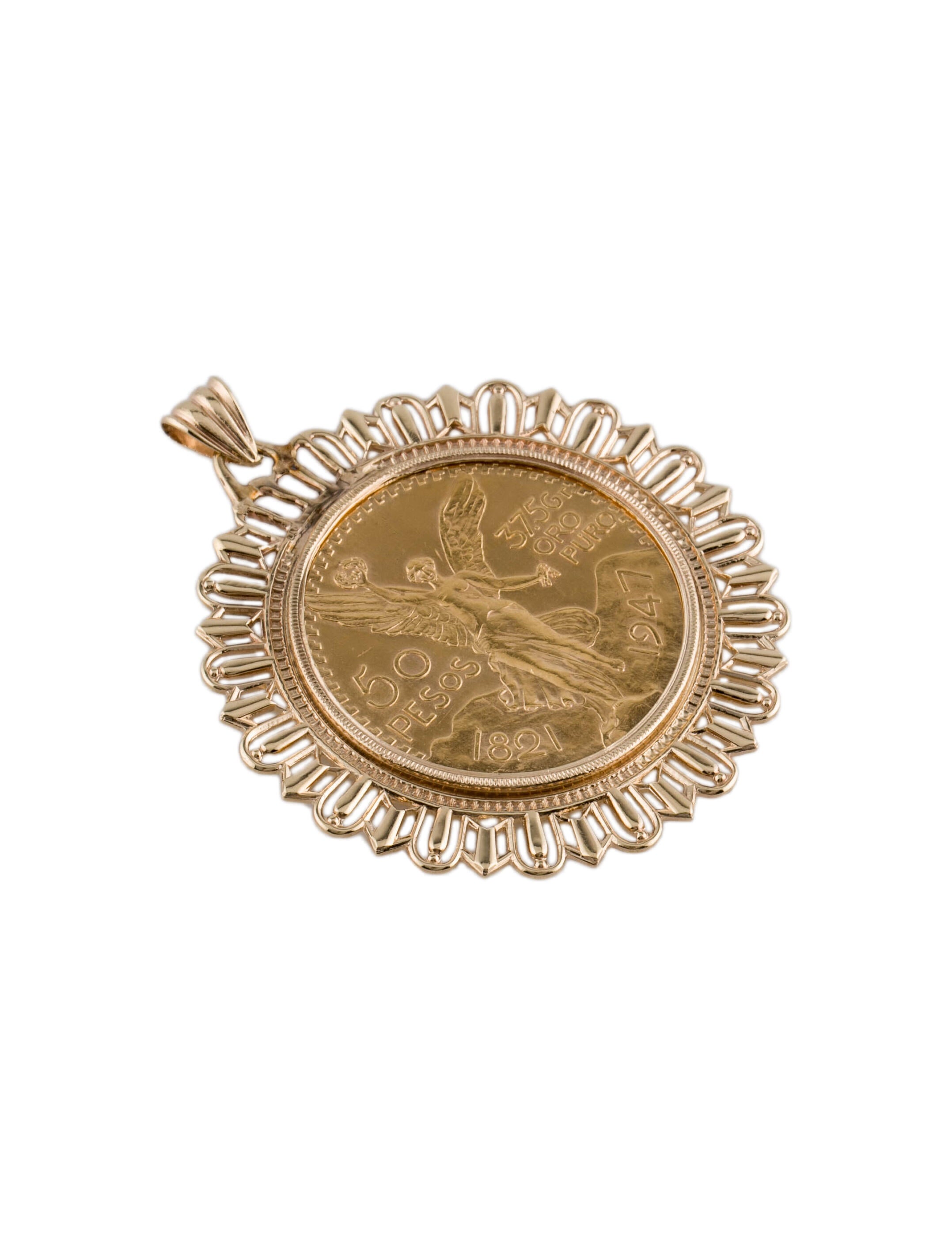 Pendant 21.6K 50 Pesos Centenario Coin 14K Pendant - Pendant Necklace ...