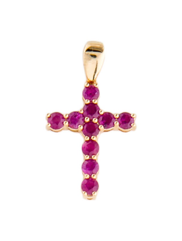 Pendant 18K 1.20ctw Ruby Cross Pendant - 18K Yellow Gold Pendant ...