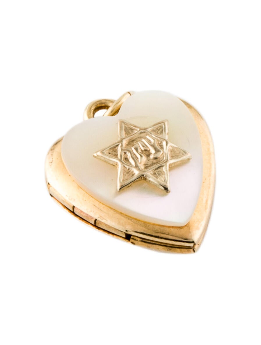 Pendant 14K Mother Of Pearl Star Of David Heart Locket - 14K Yellow ...