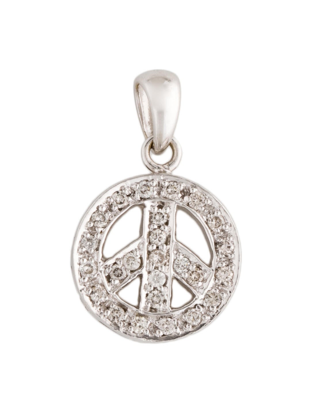 Pendant 14K Diamond Peace Sign Pendant - Rhodium-Plated 14K White Gold ...