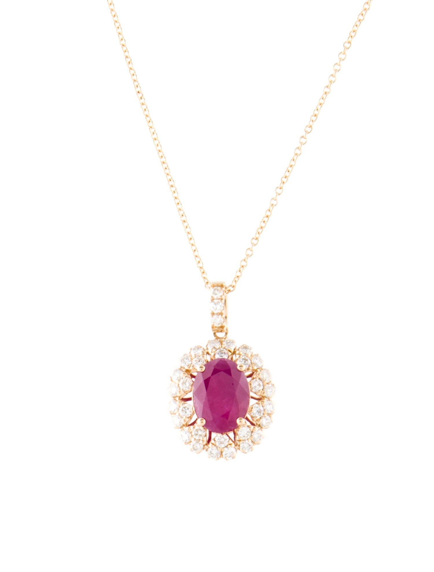 Pendant 18K 4.17ct Ruby & Diamond Pendant Necklace - 18K Yellow Gold ...