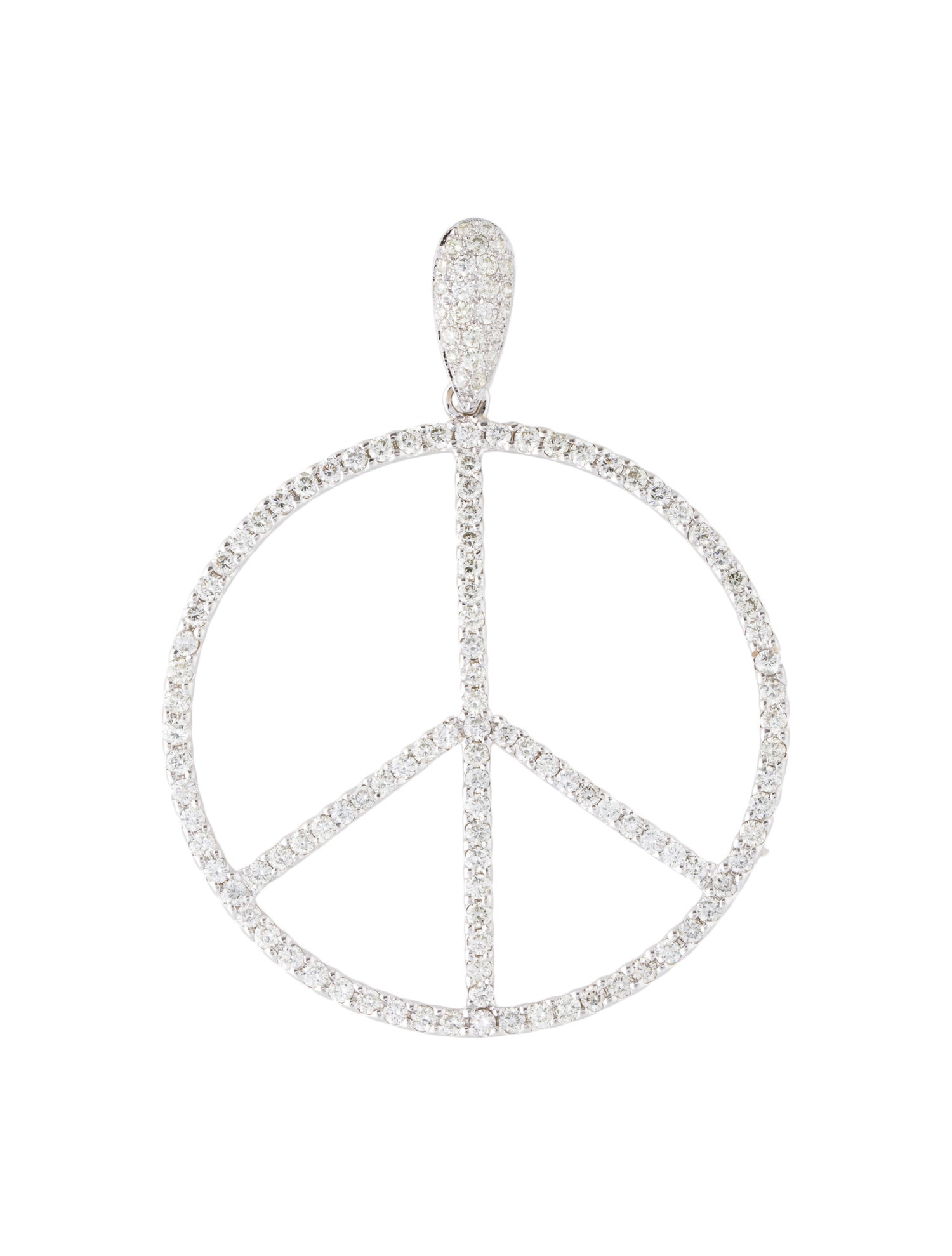 Pendant 18K Diamond Peace Sign - Rhodium-Plated 18K White Gold Pendant ...
