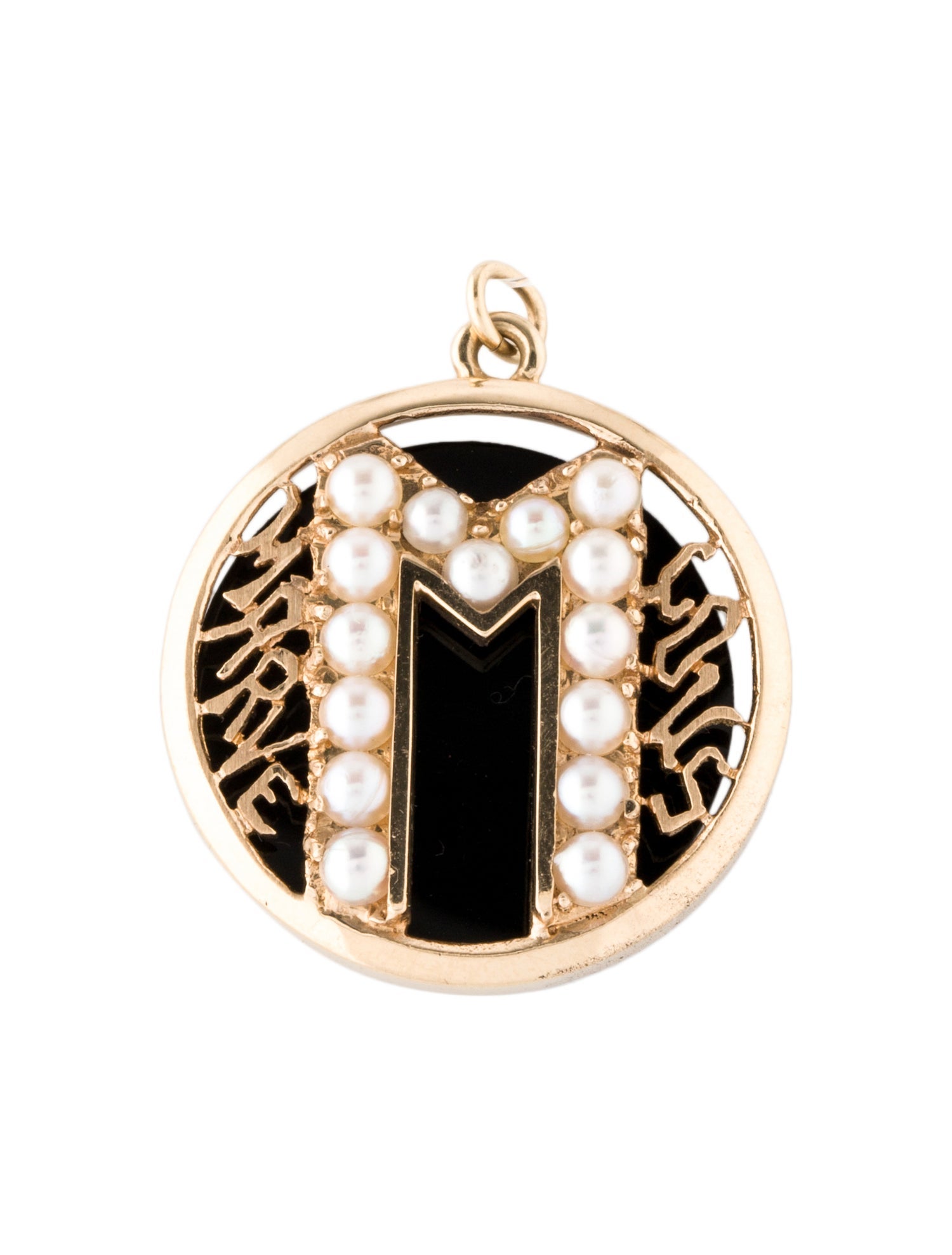 Pendant 14K Pearl "M" Locket Pendant - Black, 14K Yellow Gold Pendant ...