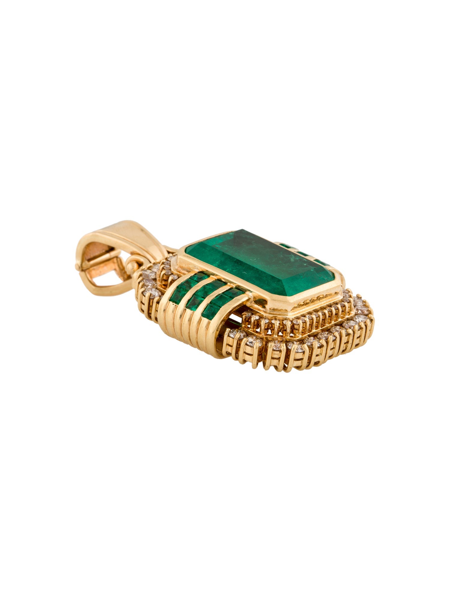 Pendant 18K Emerald & Diamond Pendant - 18K Yellow Gold Pendant ...