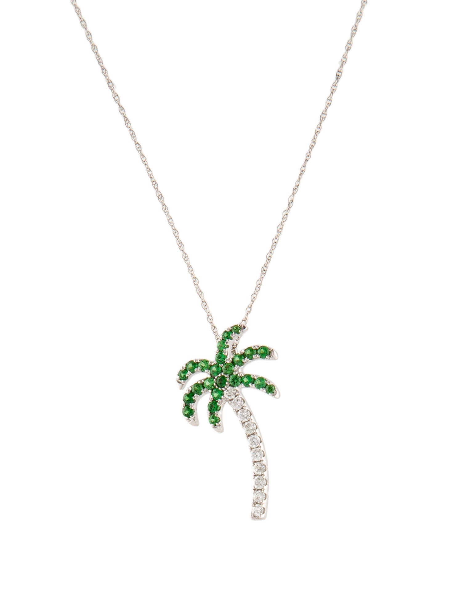 Pendant 14K Tsavorite Garnet & Diamond Palm Tree Pendant Necklace - 14K ...