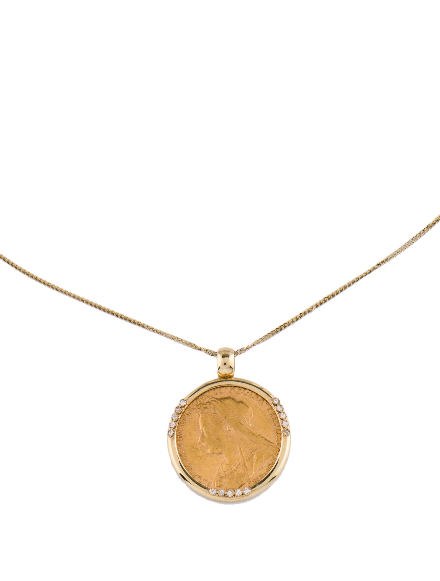 Pendant 14K Diamond Sovereign Pendant Necklace - 14K Yellow Gold ...