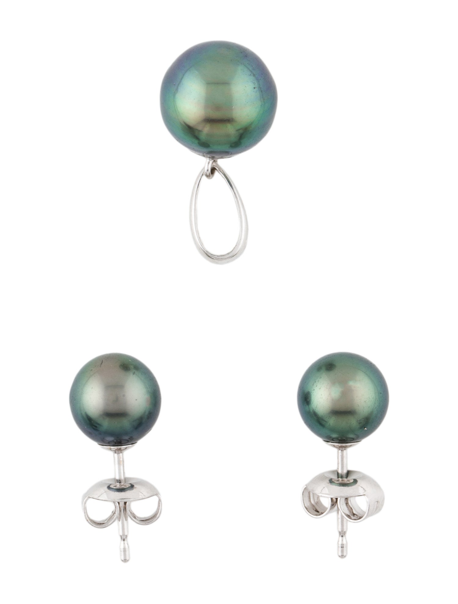 Pendant 18K Pearl Stud Earring & Pendant Set - Rhodium-Plated 18K White ...