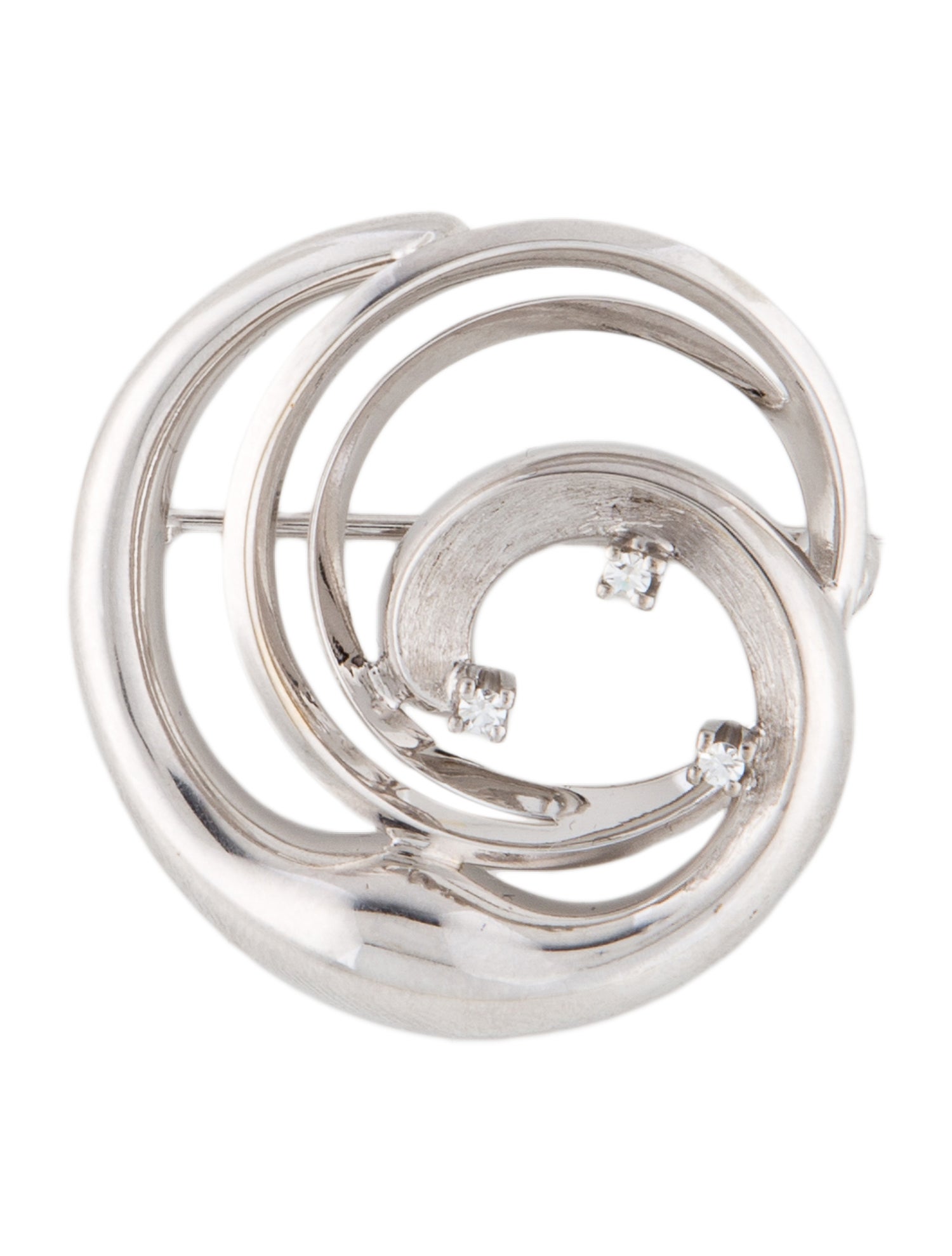 Pendant 14K Diamond Spiral Brooch - Rhodium-Plated 14K White Gold Pin ...