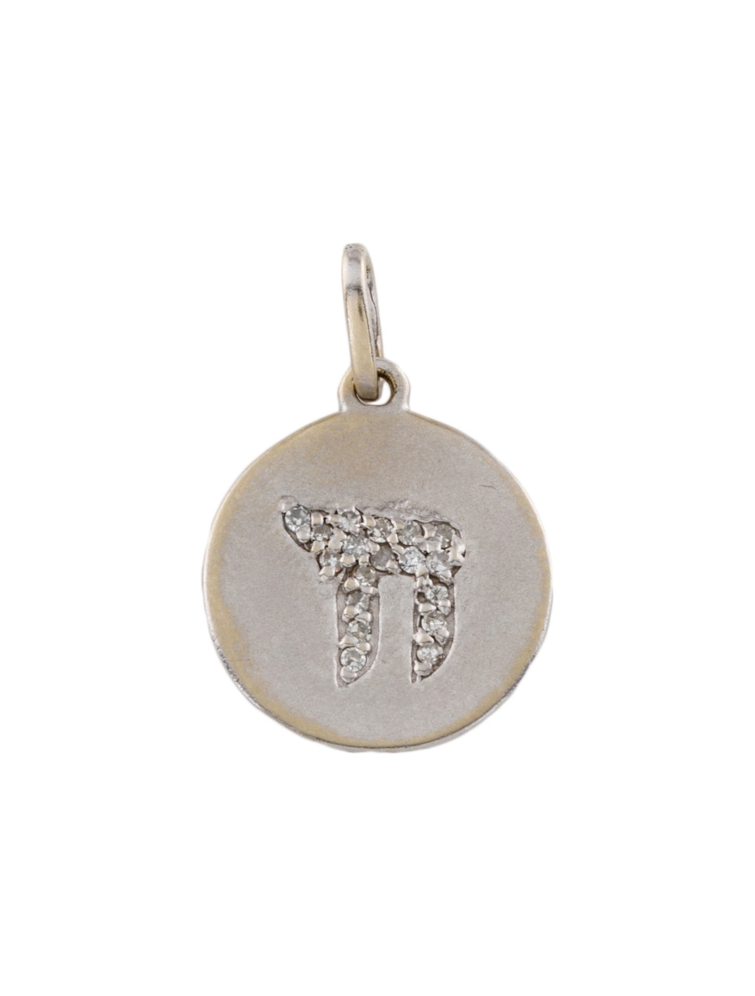 Pendant 14K Diamond Chai Circle Pendant - Rhodium-Plated 14K White Gold ...