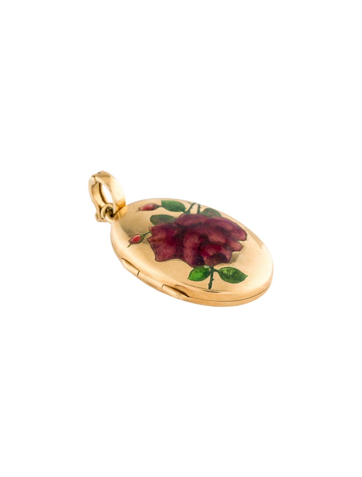 Pendant 18K Enamel Rose Locket Pendant - Green Pendant, Brooches ...