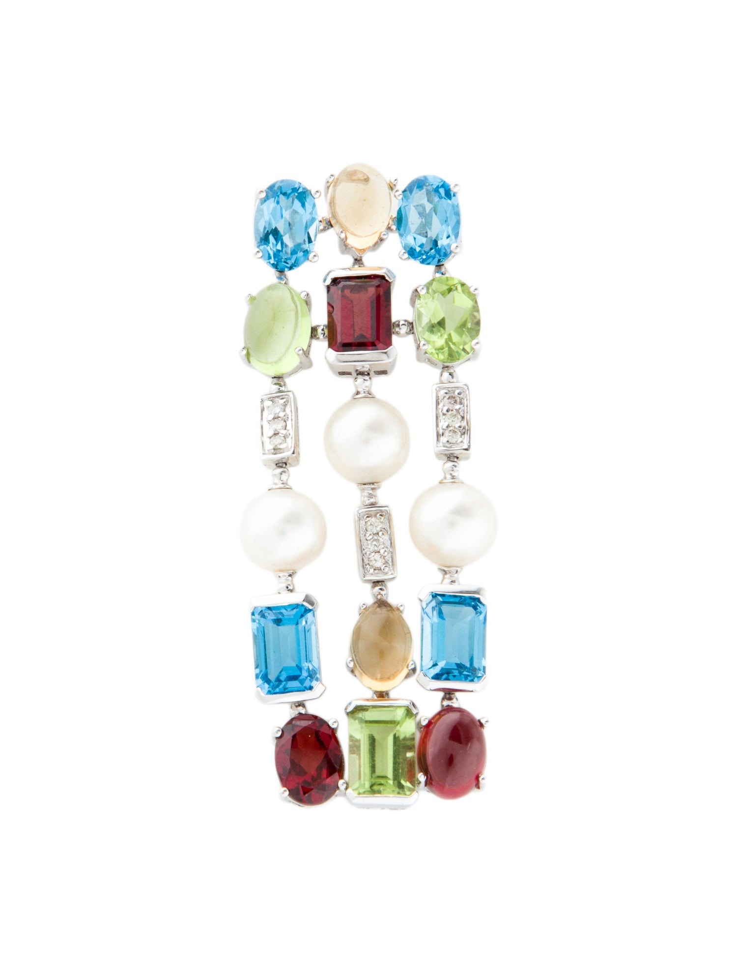 Pendant 18K Cultured Pearl, Diamond & Multi-Stone Pendant - Rhodium ...