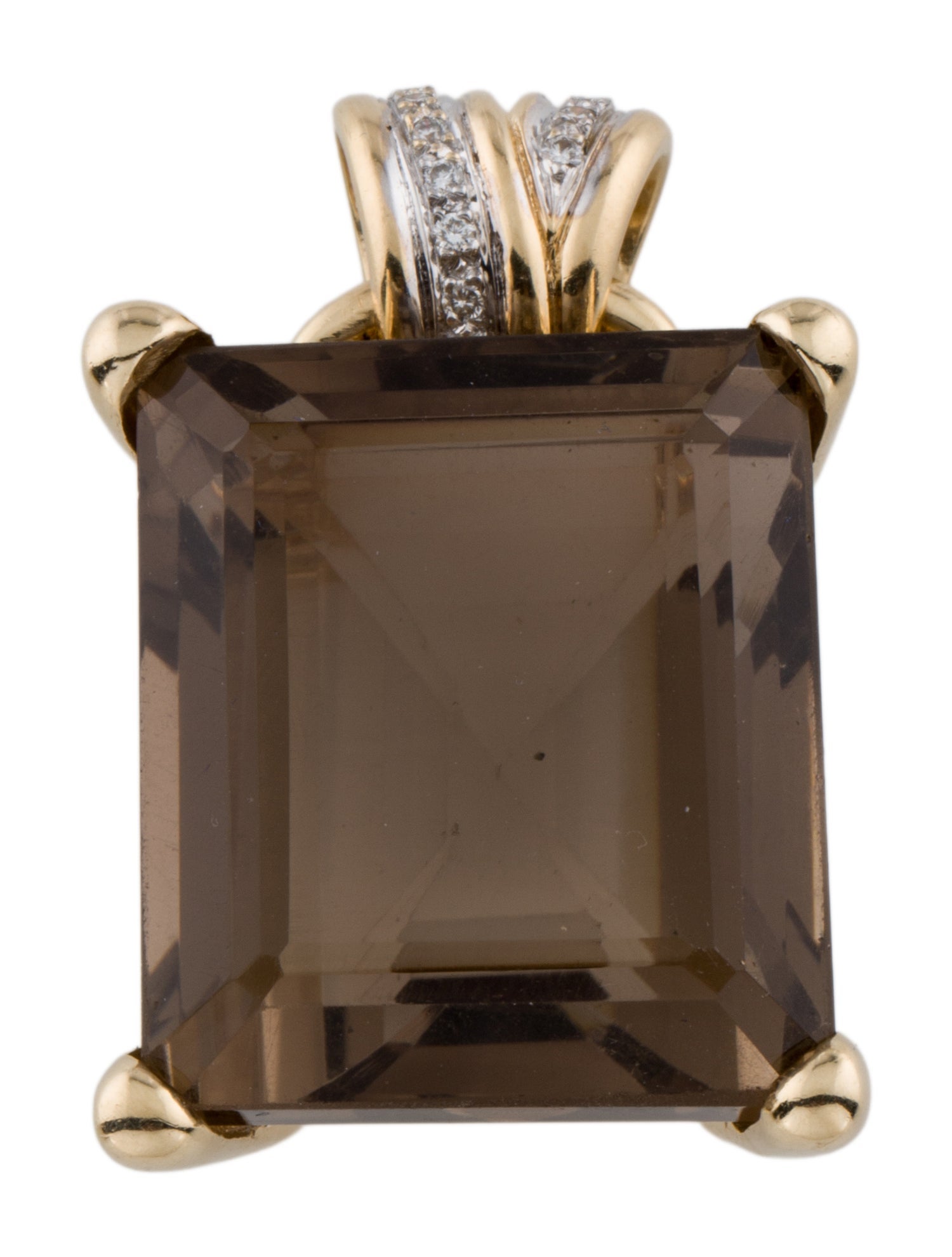Pendant 14K 81.40ct Smoky Quartz & Diamond Pendant - 14K Yellow Gold ...