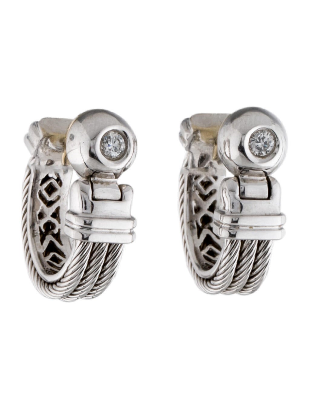 Philippe Charriol 18K Diamond Cable Half Hoop Earrings - Rhodium-Plated ...