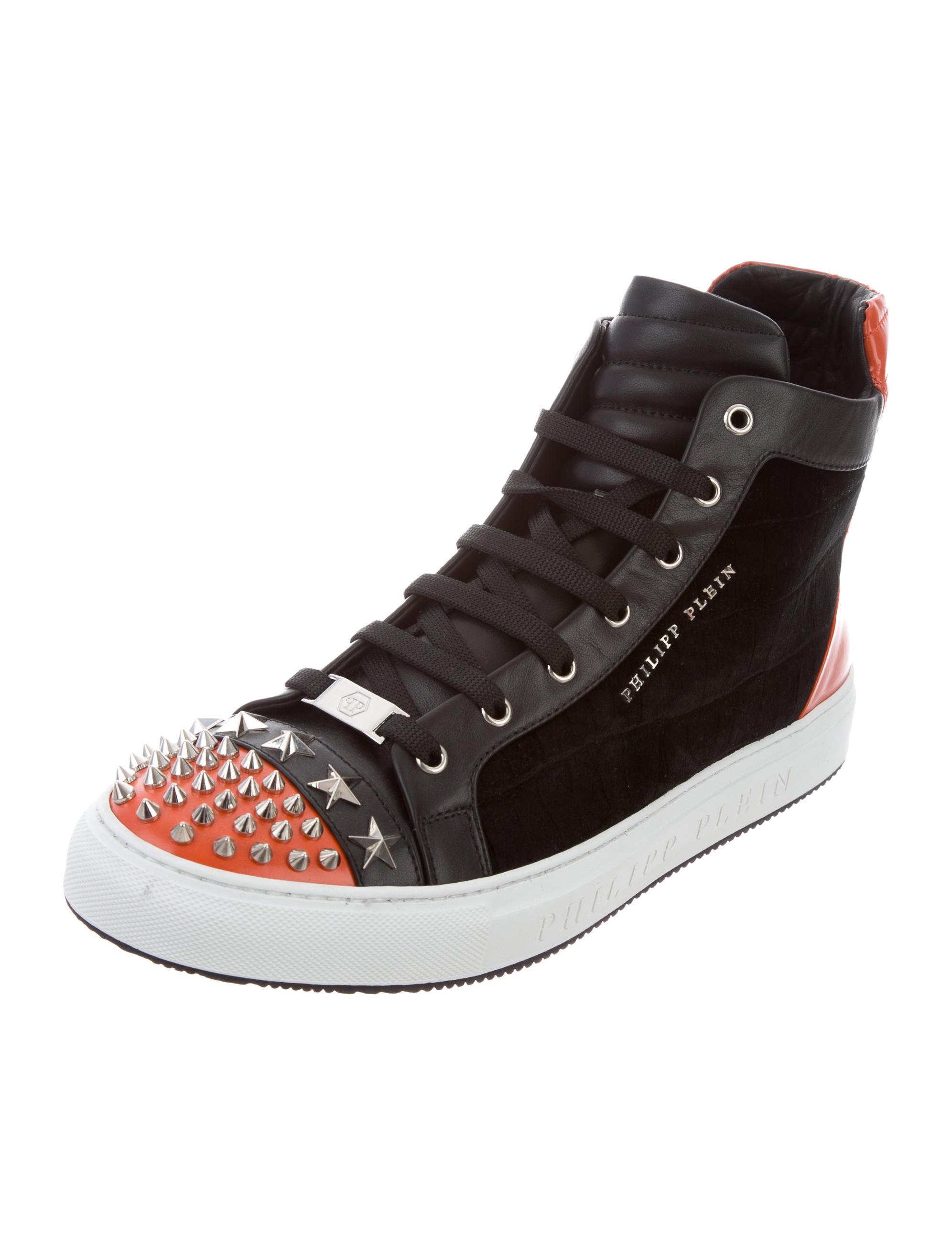 Philipp Plein Studded Leather-Trimmed Sneakers - Black Sneakers, Shoes ...
