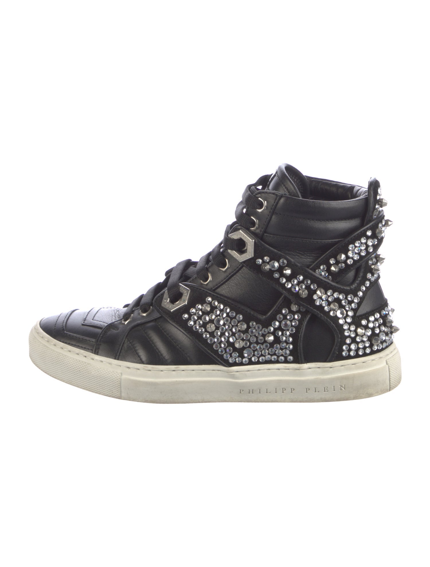 Philipp Plein Leather Crystal Embellishments Sneakers - Black Sneakers ...