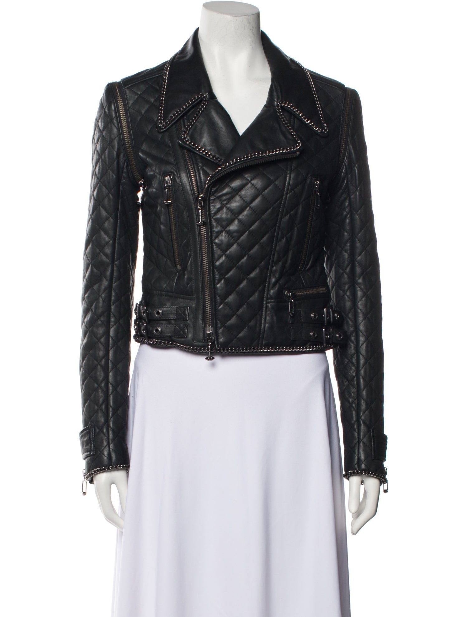 Philipp Plein Lamb Leather Biker Jacket - Black Jackets, Clothing ...
