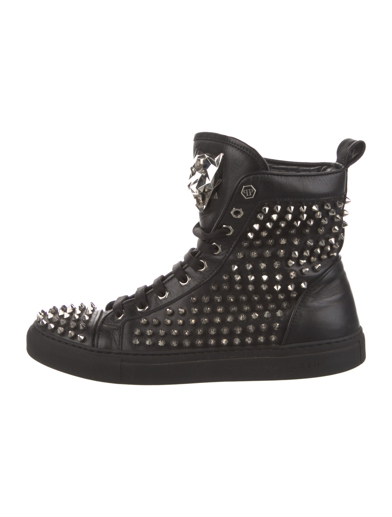 Philipp Plein Leather Studded Accents Wedge Sneakers - Black Sneakers ...