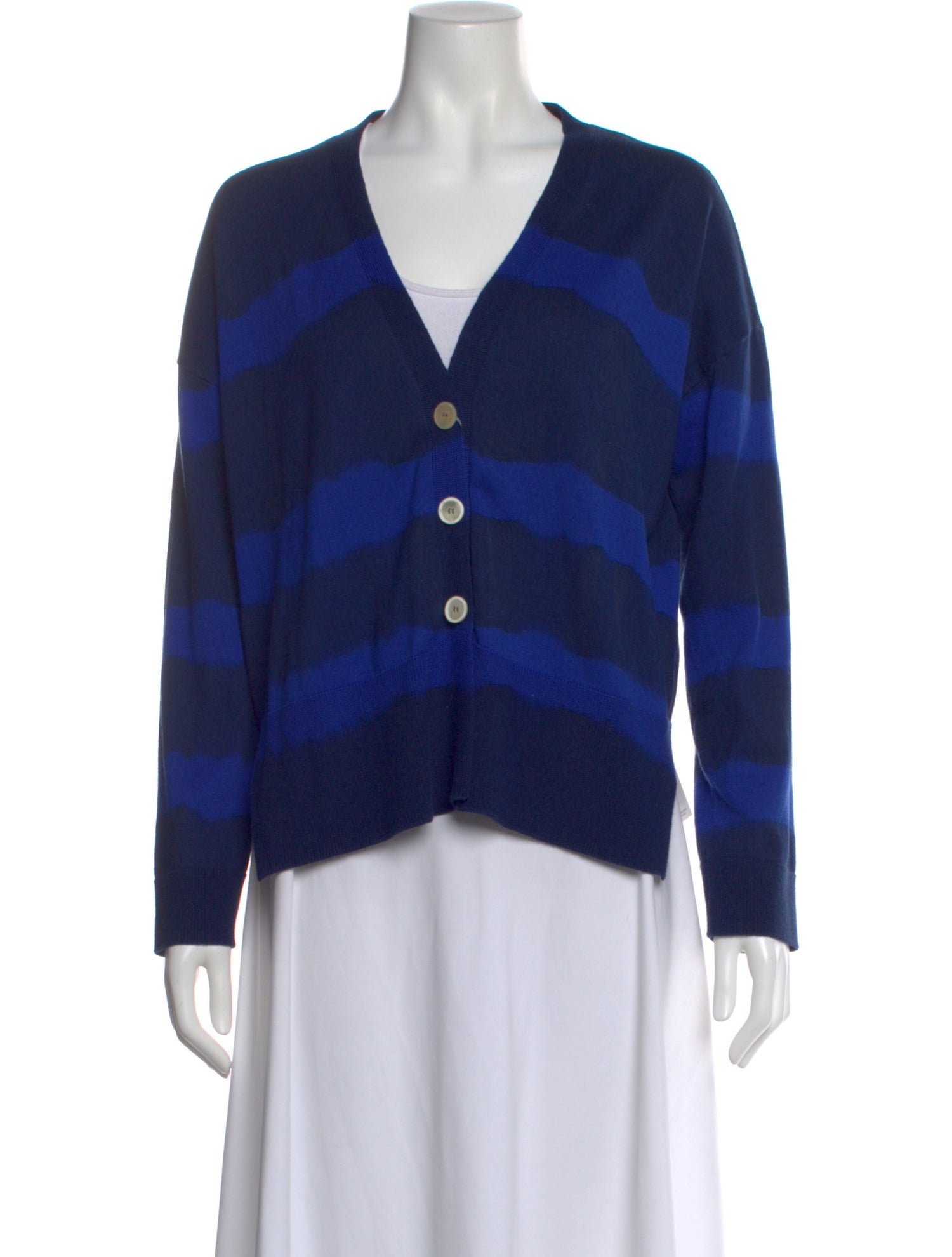 Piazza Sempione Striped V-Neck Sweater - Blue Knitwear, Clothing ...