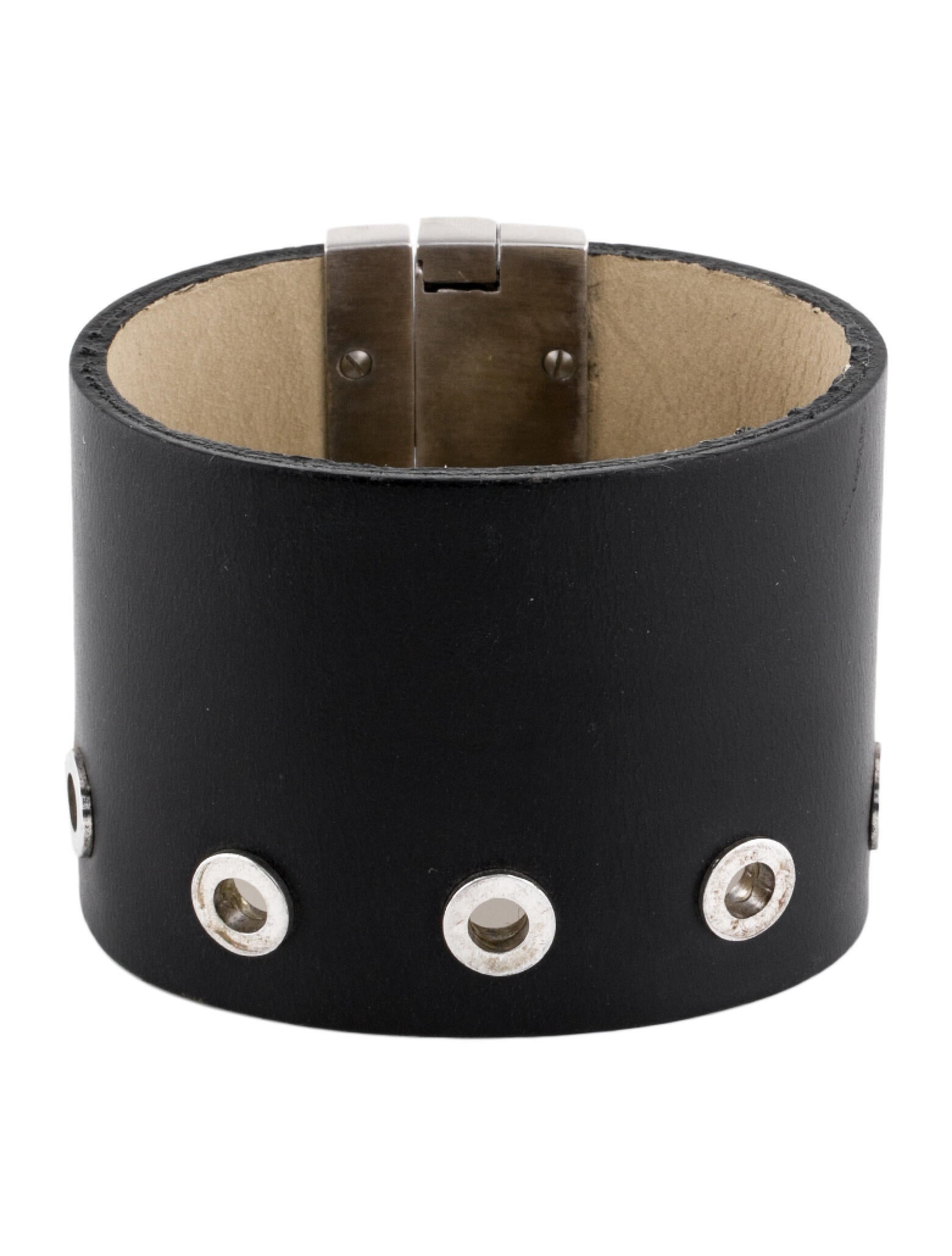 Pianegonda Wide Leather Grommeted Bracelet - Black, Sterling Silver ...