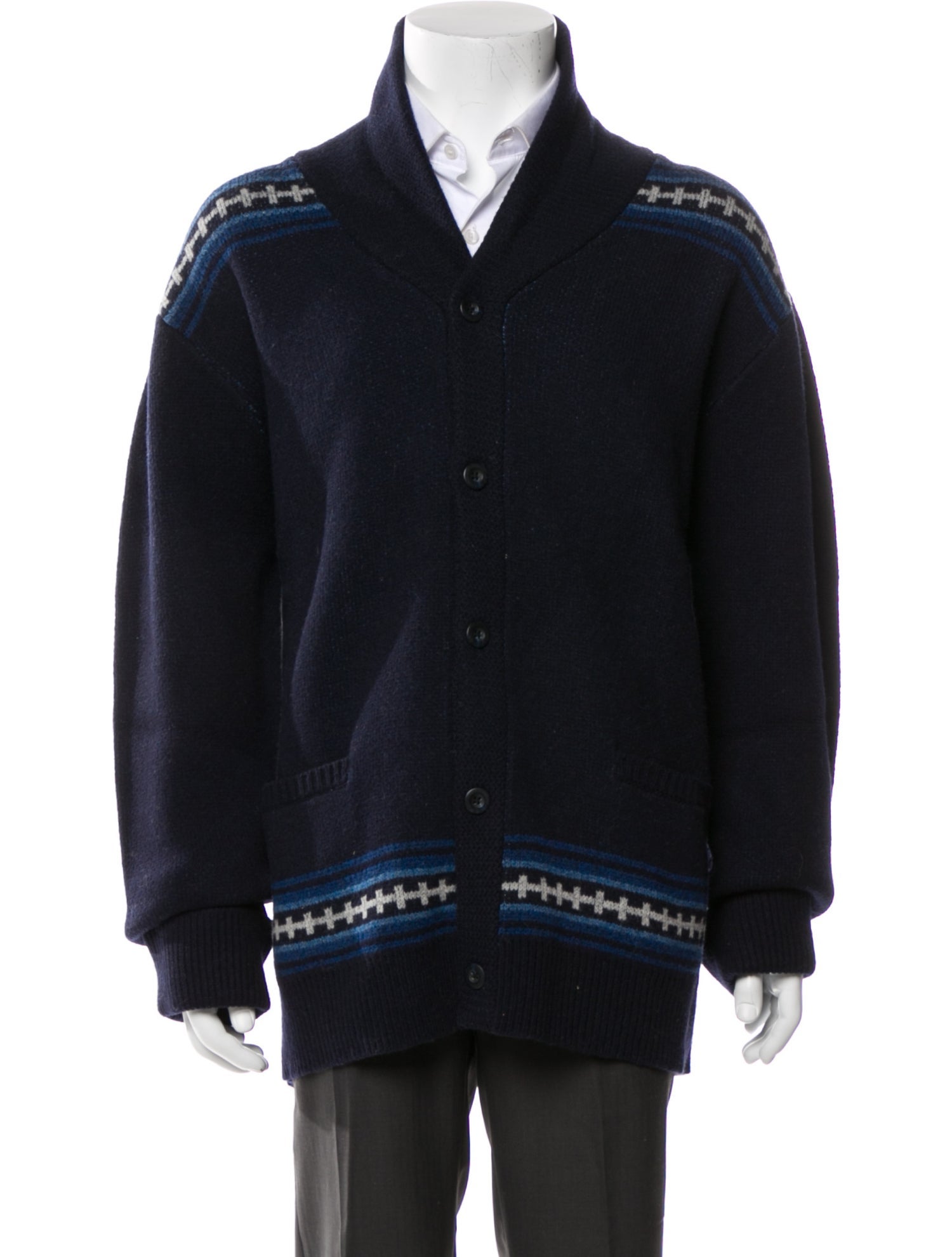 Pendleton Lambswool Printed Cardigan - Blue Sweaters, Clothing - PNDDL27911 | The RealReal