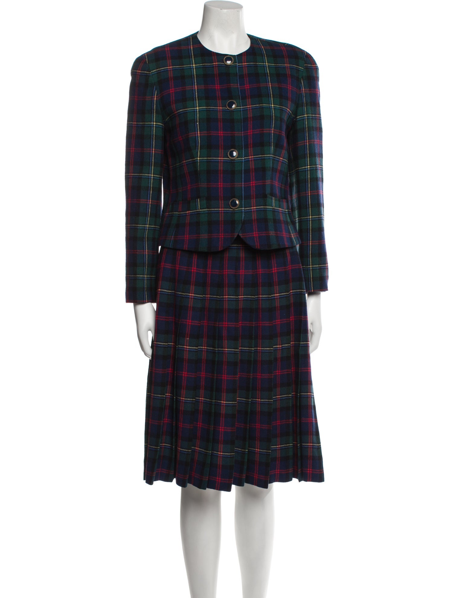 Pendleton Virgin Wool Plaid Print Skirt Suit - Blue Suits and Sets ...