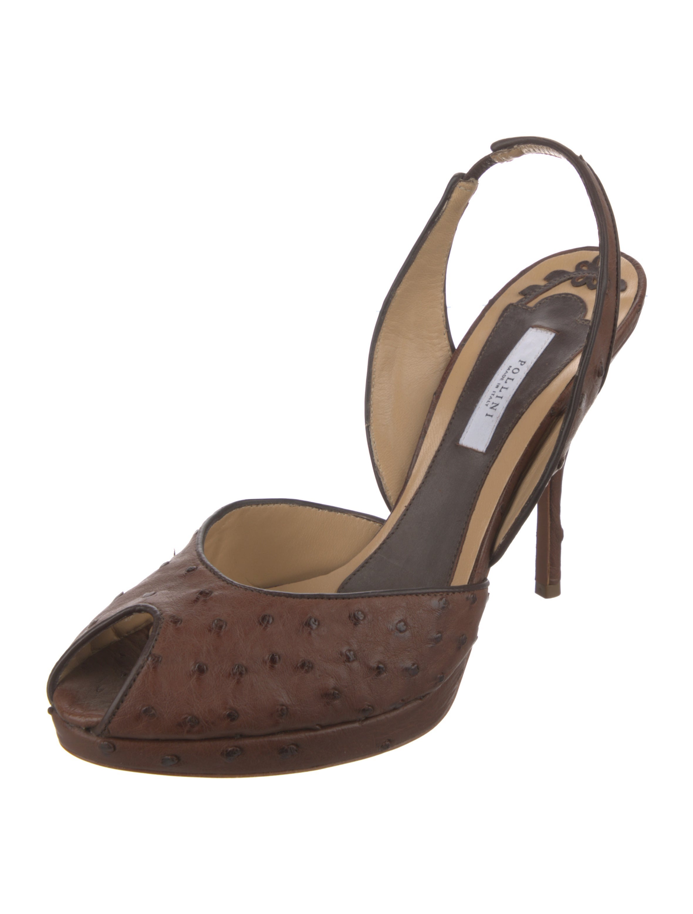 Pollini Ostrich Slingback Sandals - Brown Sandals, Shoes - POL21261 ...