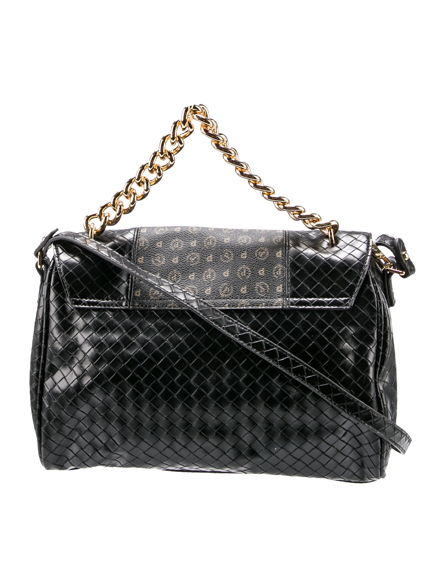 Pollini Faux Leather Woven Handle Bag - Black Handle Bags, Handbags ...