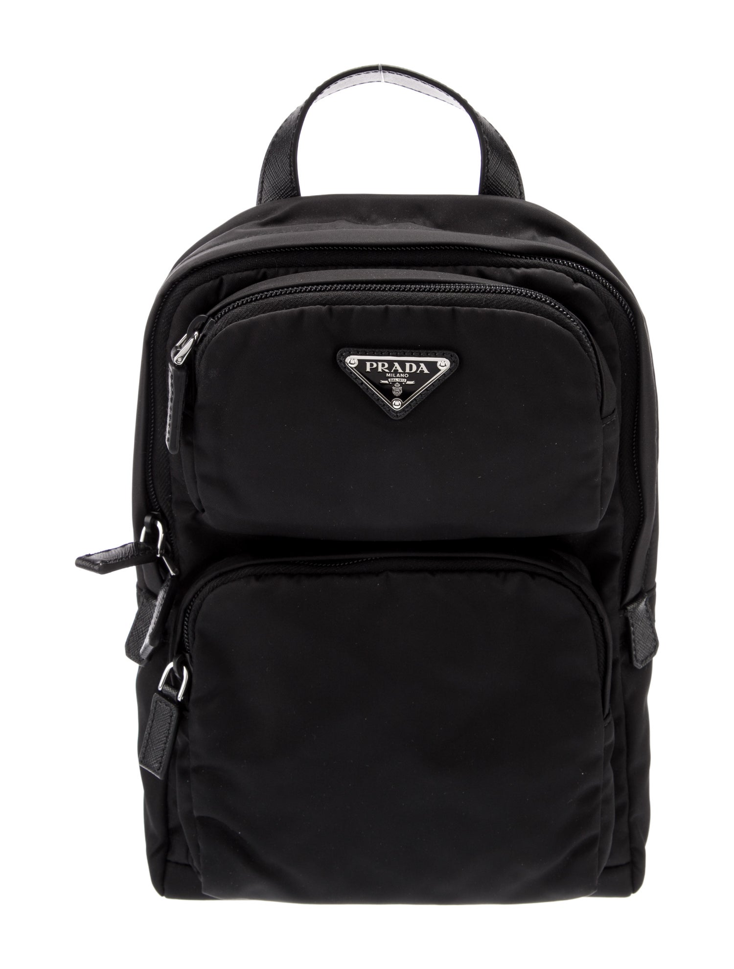 Prada Enameled Metal Triangle Backpack w/ Tags - Black Backpacks, Bags ...