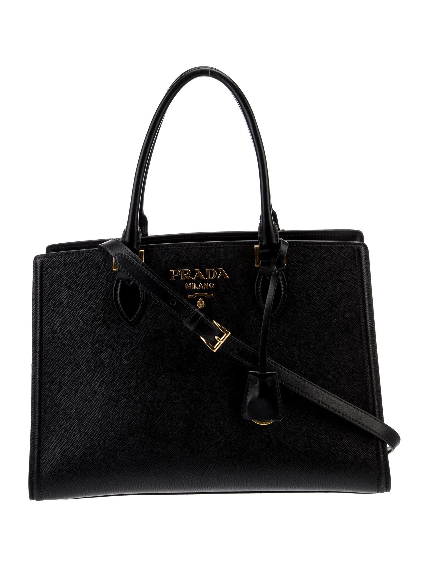 Prada Saffiano Lux Leather Top Handle Bag - Black Handle Bags, Handbags ...