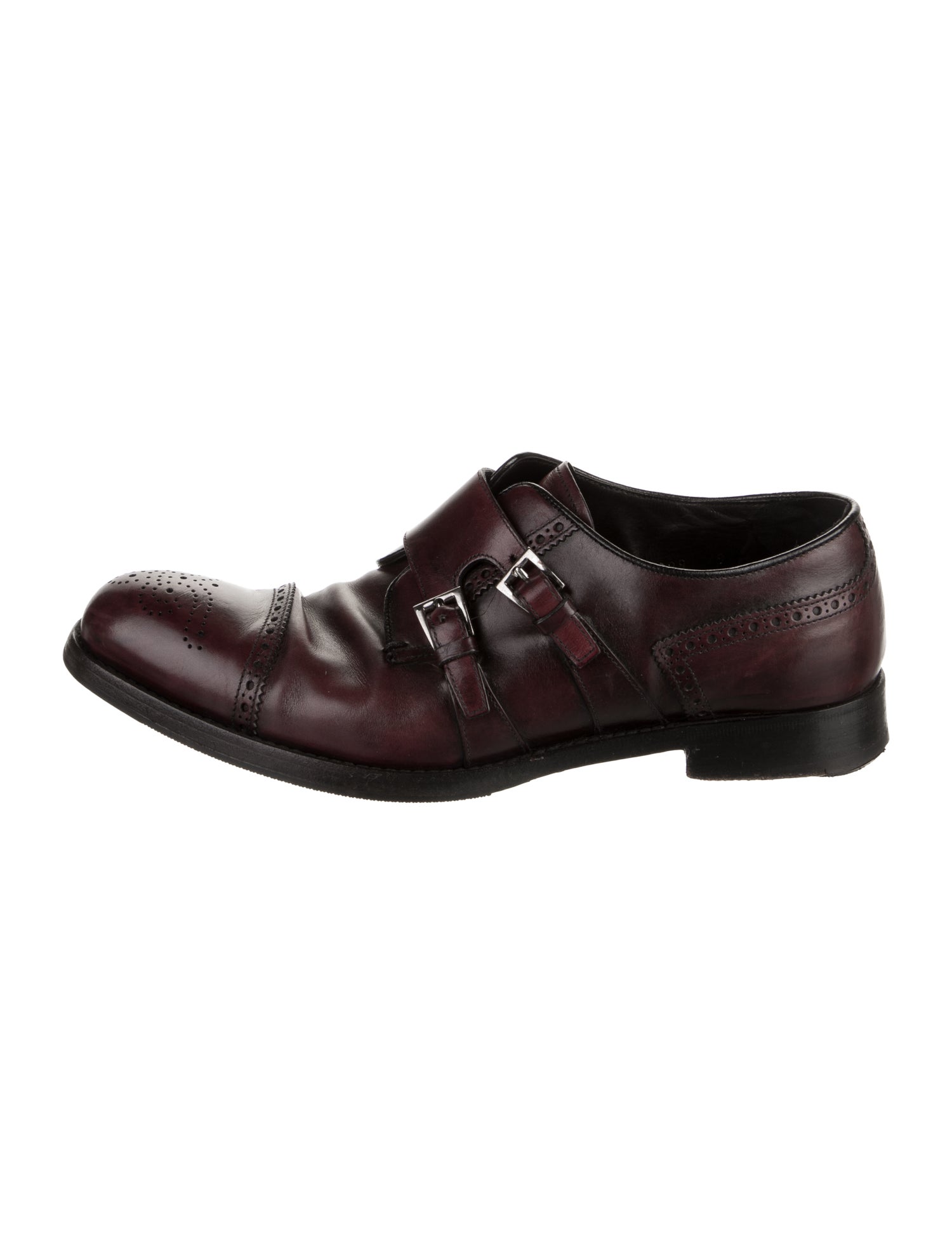 Prada Leather Lace Trim Embellishment Monk Straps - Burgundy Monk ...