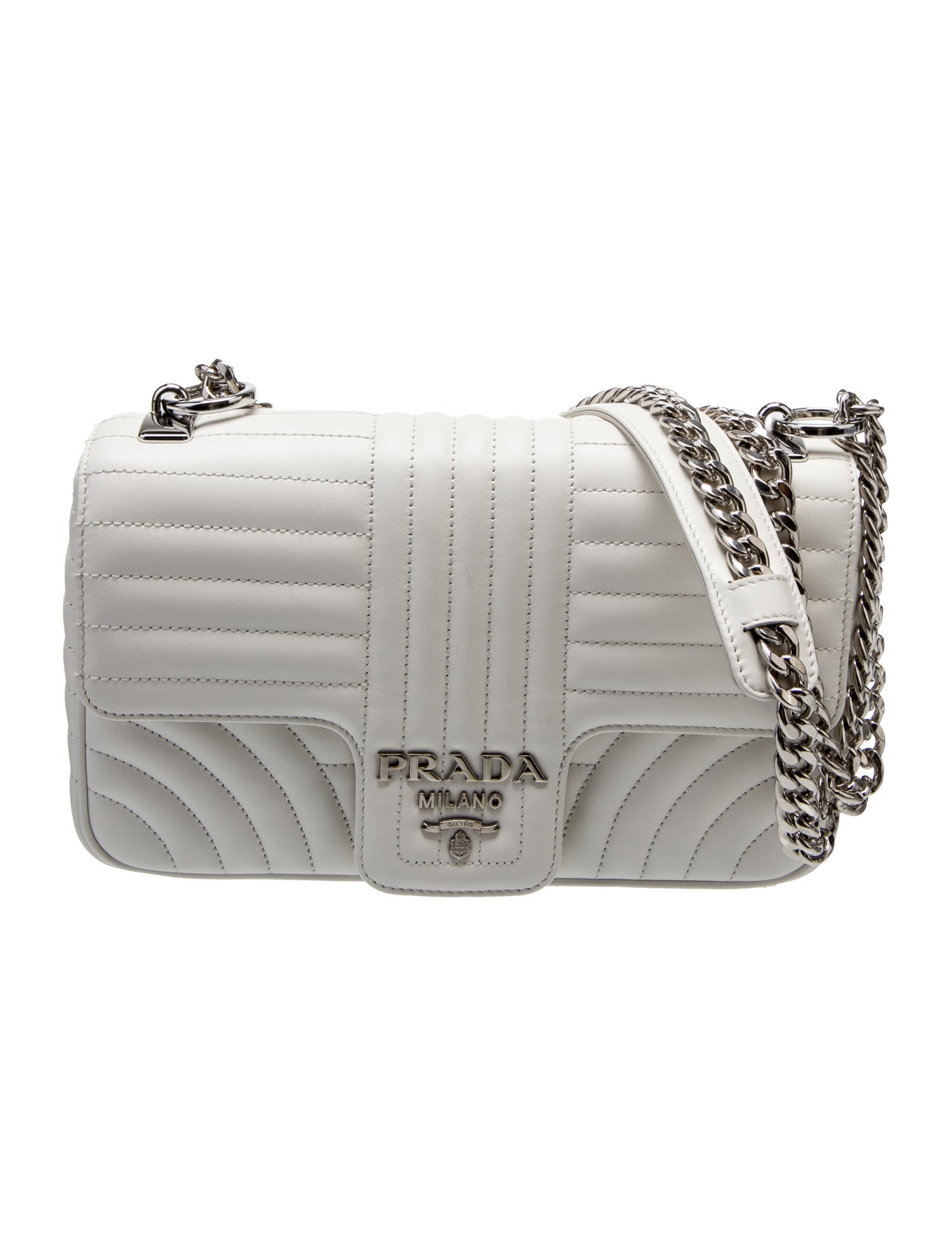 Prada Signature Diagramme - White Shoulder Bags, Handbags - PRA1012913 ...