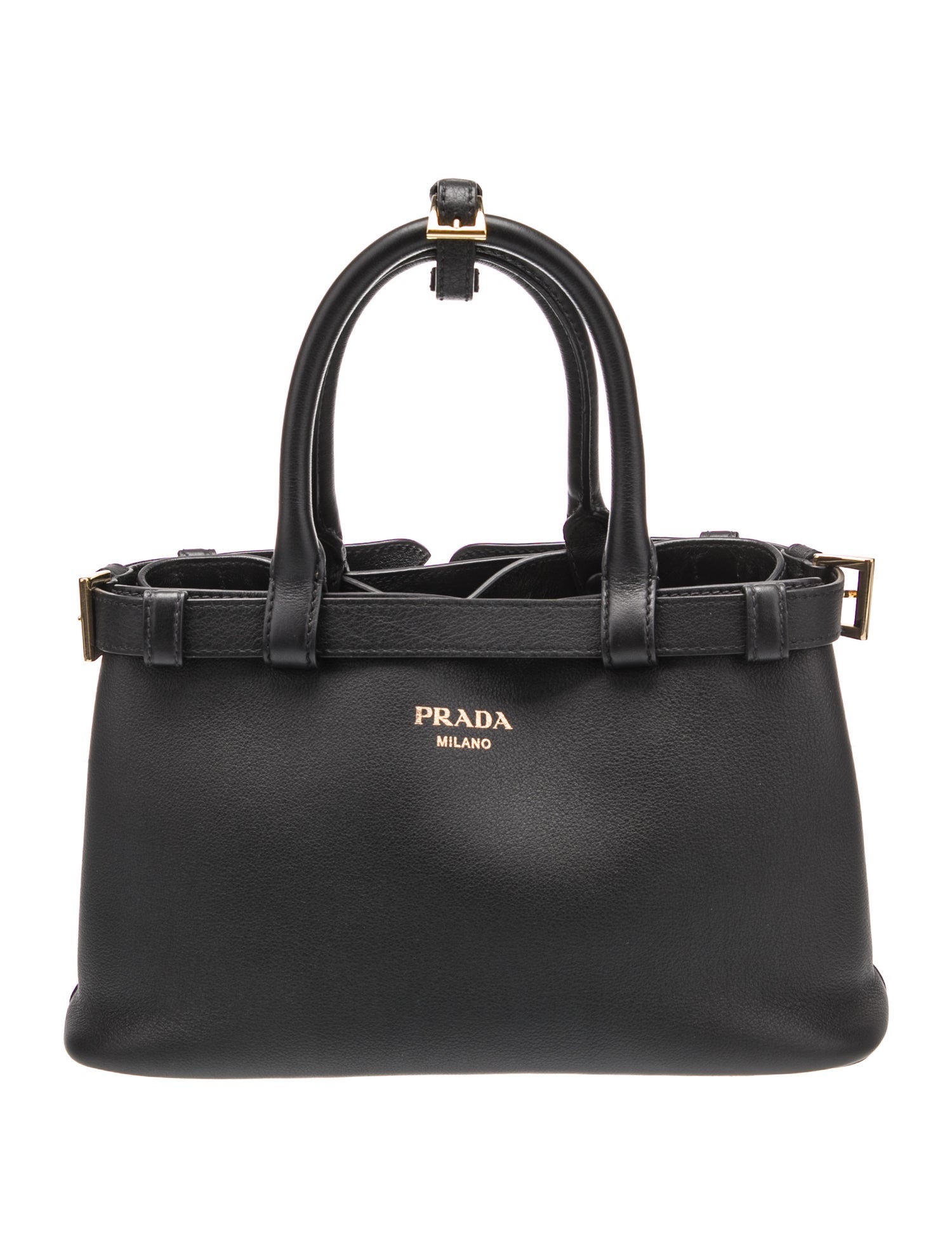 Prada Vitello Daino Leather Belted Buckle Bag Small 2024 - Black Totes ...