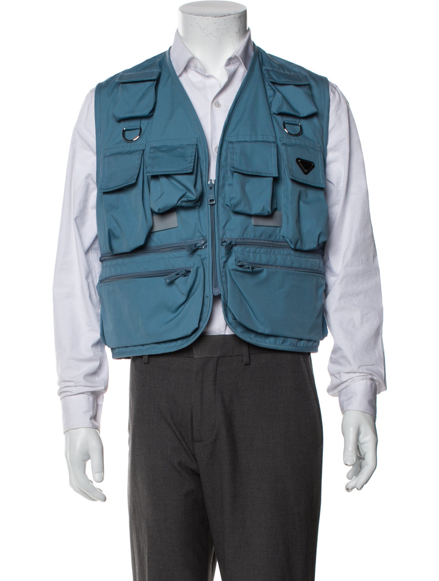 Prada 2024 Enameled Metal Triangle Vest w/ Tags - Blue Outerwear ...
