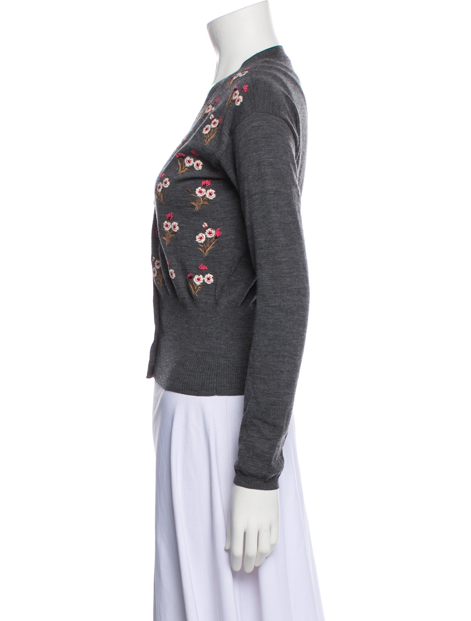 Prada Virgin Wool Floral Print Sweater - Grey Knitwear, Clothing ...