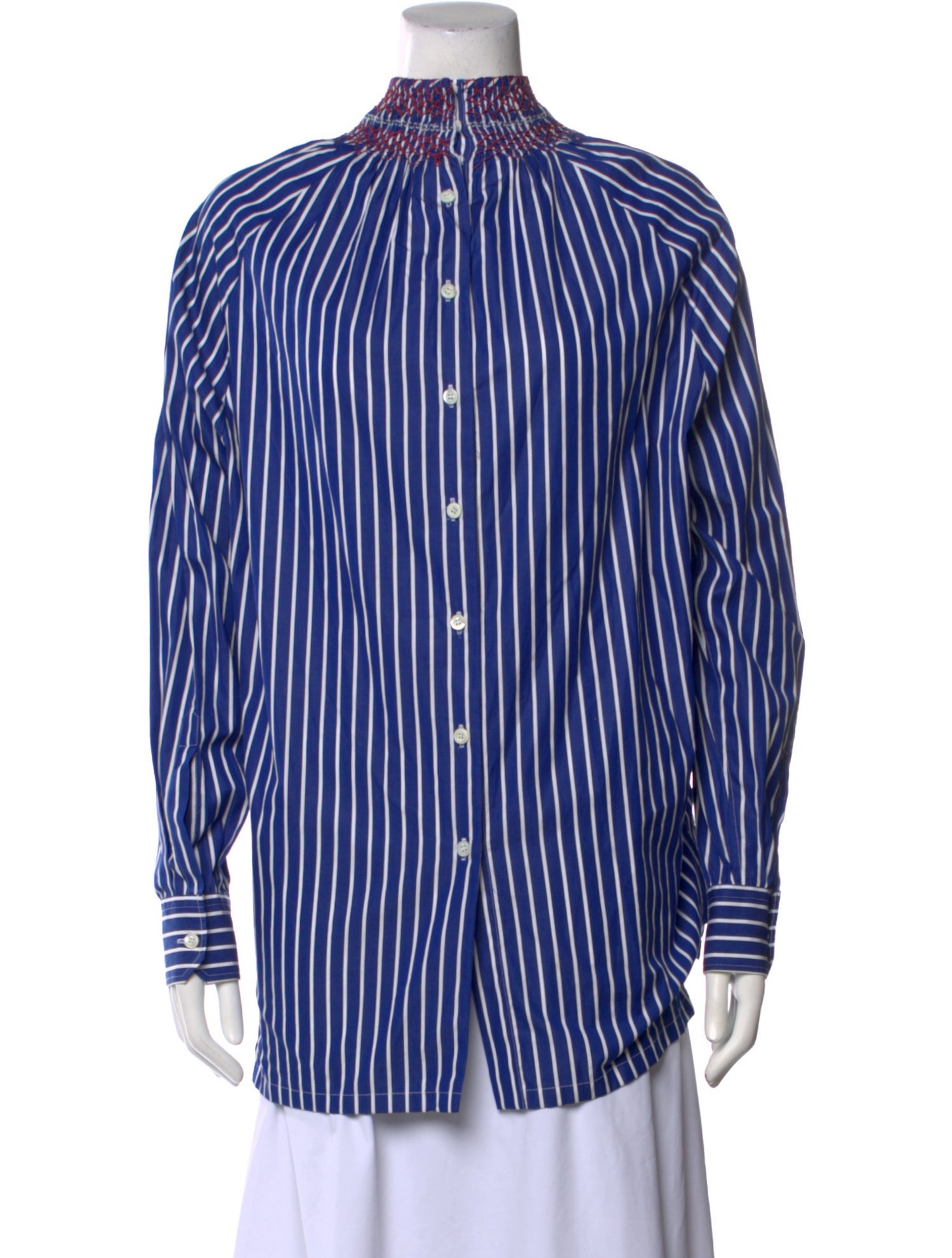 Prada 2020 Striped Button-Up Top - Blue Tops, Clothing - PRA1035612 ...