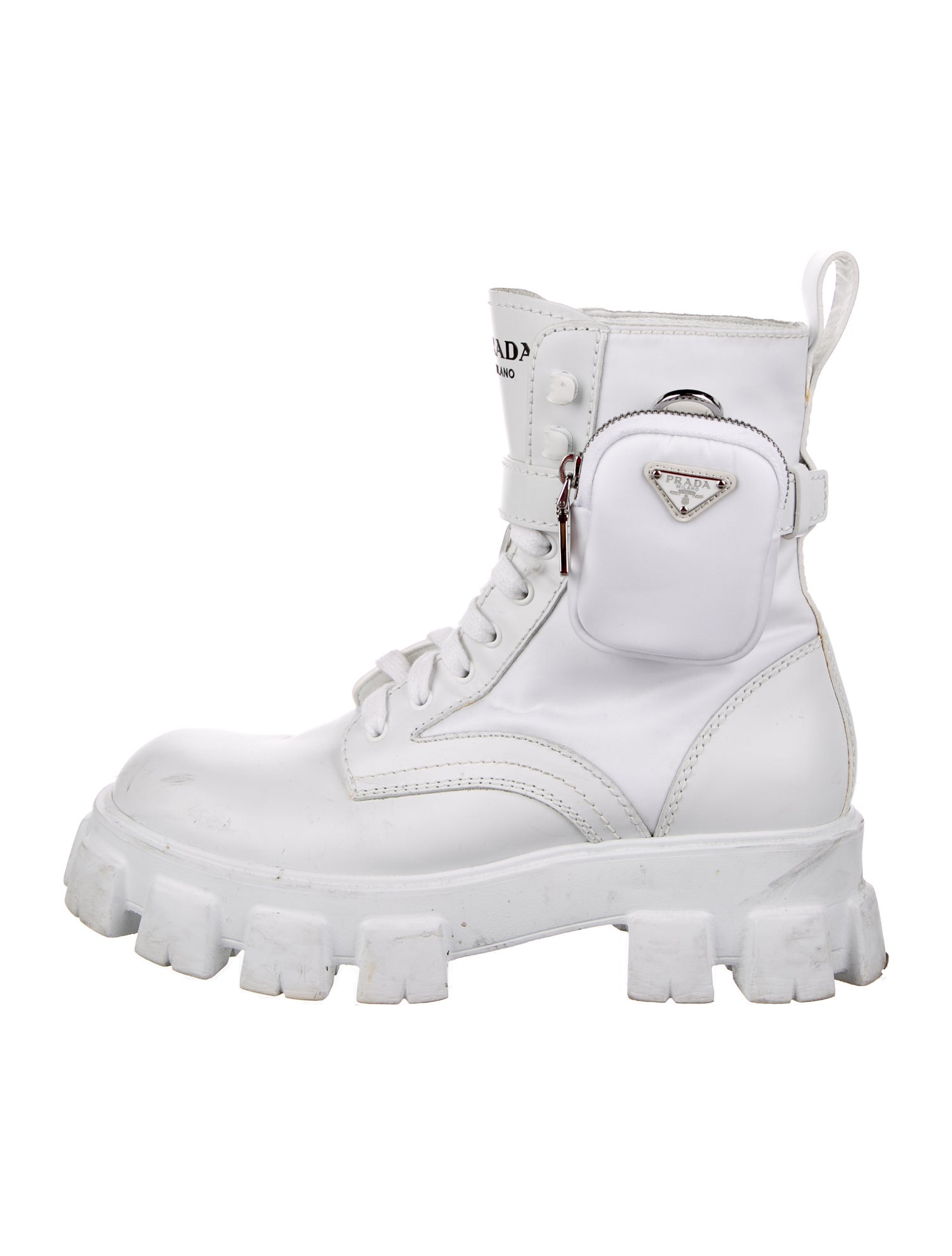 Prada Leather Combat Boots - White Boots, Shoes - PRA1036465 | The RealReal