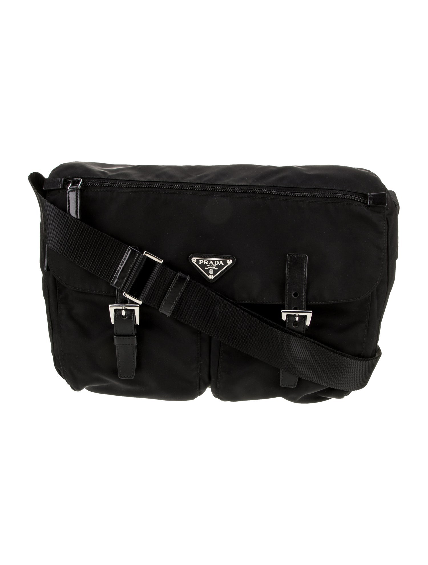 Prada Enameled Metal Triangle Messenger Bag - Black Messenger Bags ...