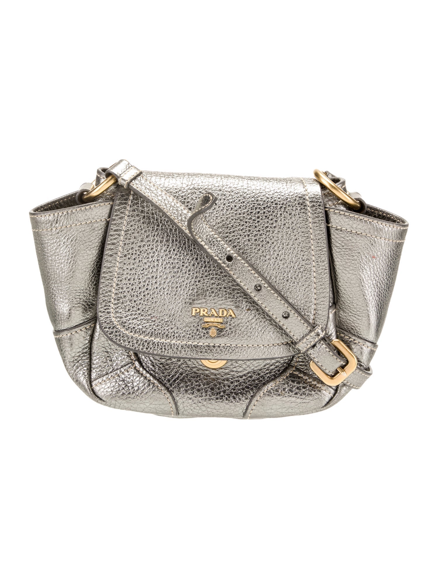 Prada Vitello Daino Leather Bandoliera - Silver Crossbody Bags ...