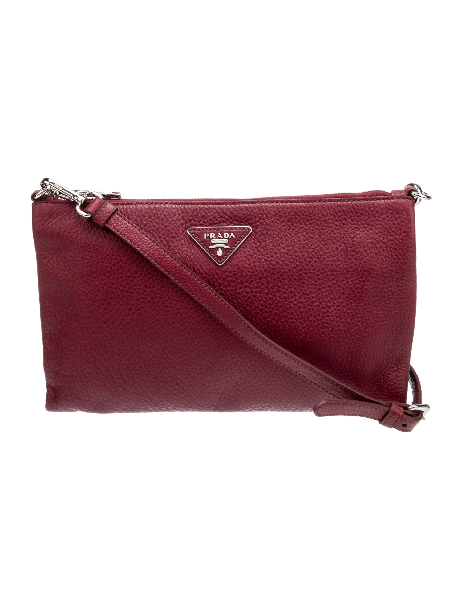 Prada Vitello Daino Leather Crossbody Bag - Burgundy Crossbody Bags ...