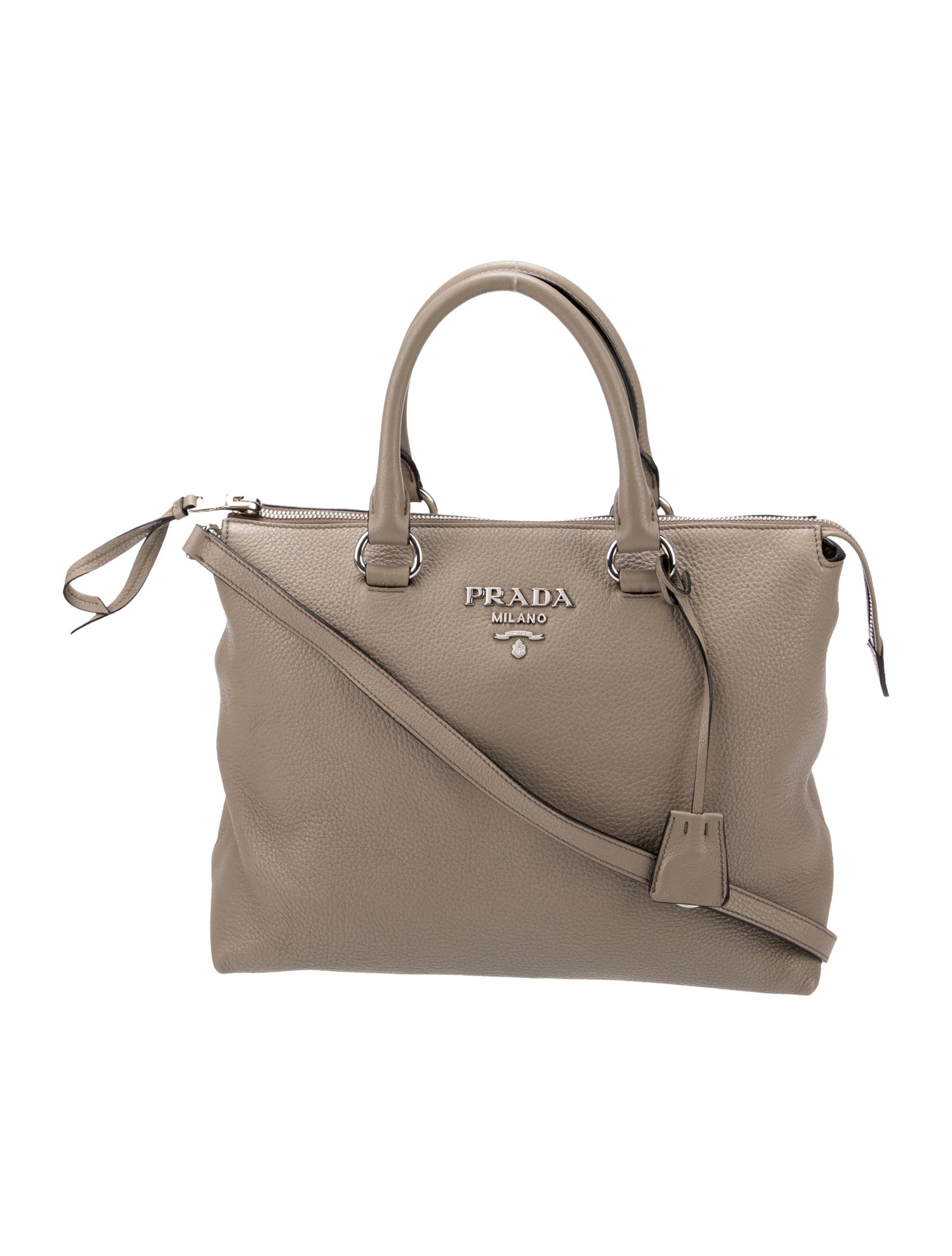 Prada Vitello Daino Leather Top Handle Bag - Grey Handle Bags, Handbags ...