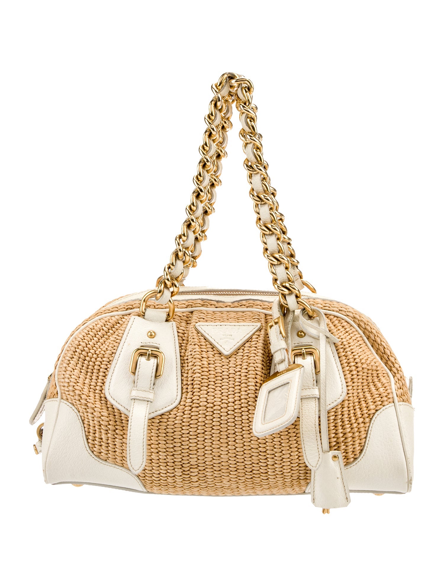 Prada Raffia Grass Cinghiale-Trimmed Raffia Shoulder Bag - Neutrals ...