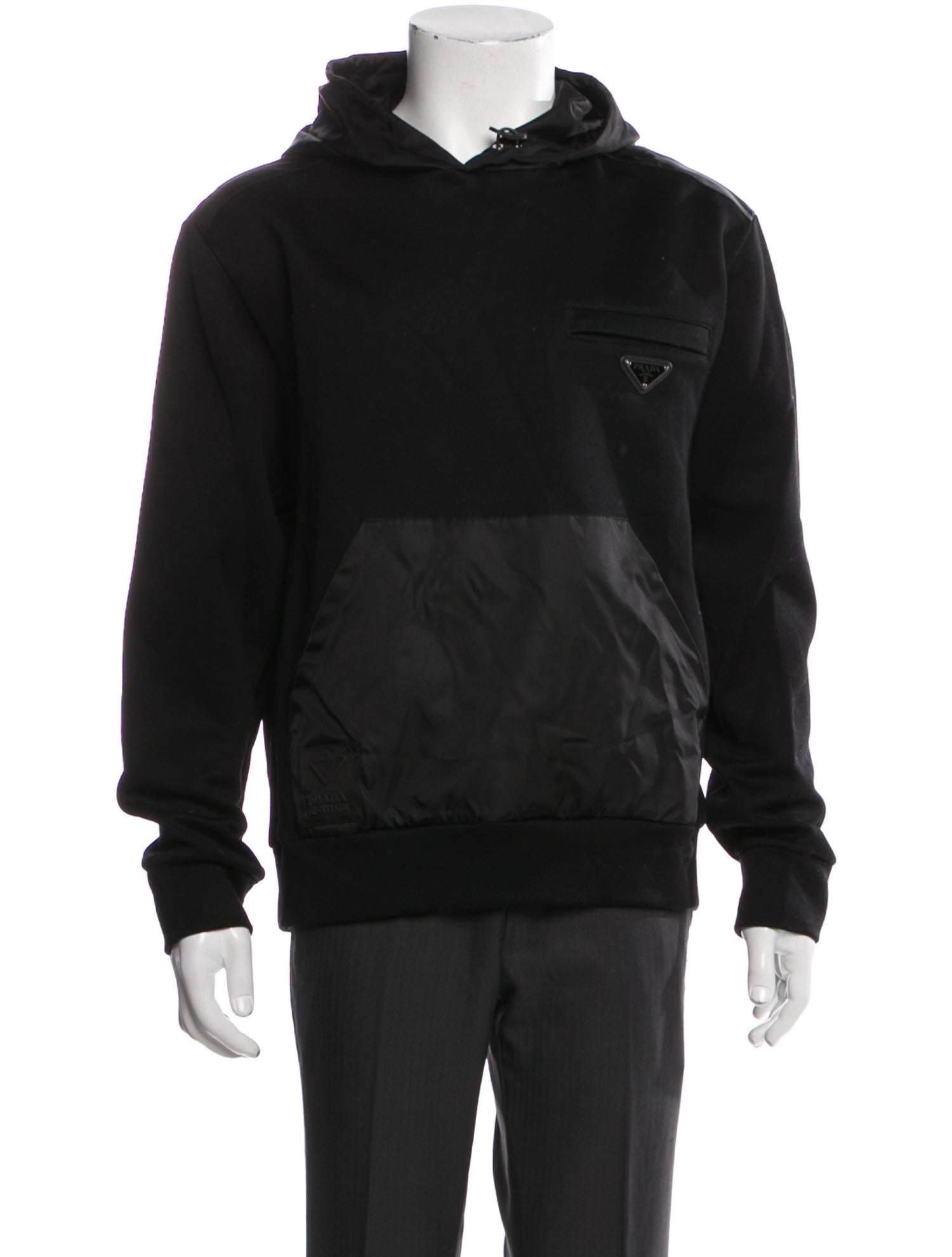 Prada 2020 Enameled Metal Triangle Hoodie - Black Sweatshirts & Hoodies ...