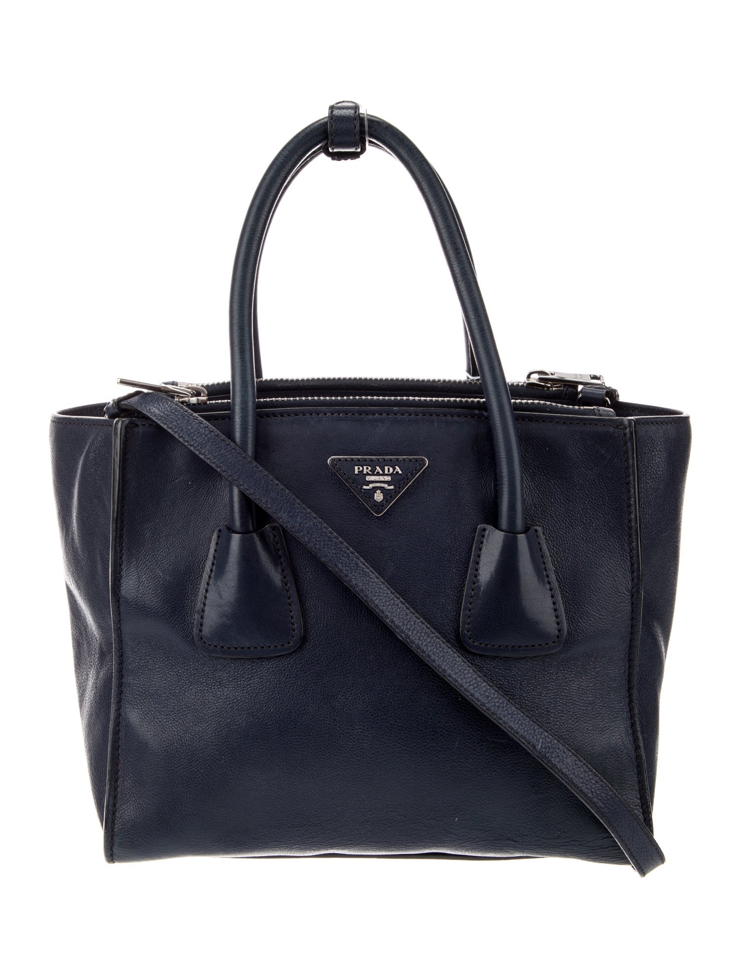 Prada Glace Calf Leather Galleria Double Zip - Blue Handle Bags ...