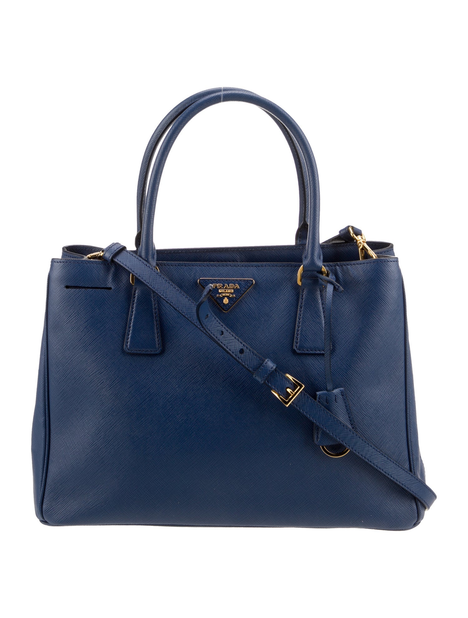 Prada Enameled Metal Triangle Top Handle Bag - Blue Handle Bags ...