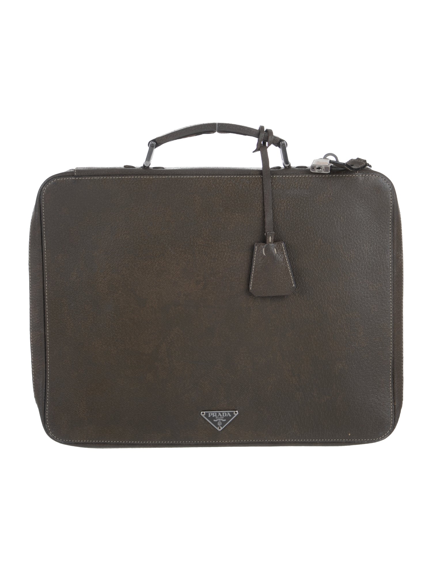 Prada Enameled Metal Triangle Briefcase - Brown Portfolios & Pouches ...