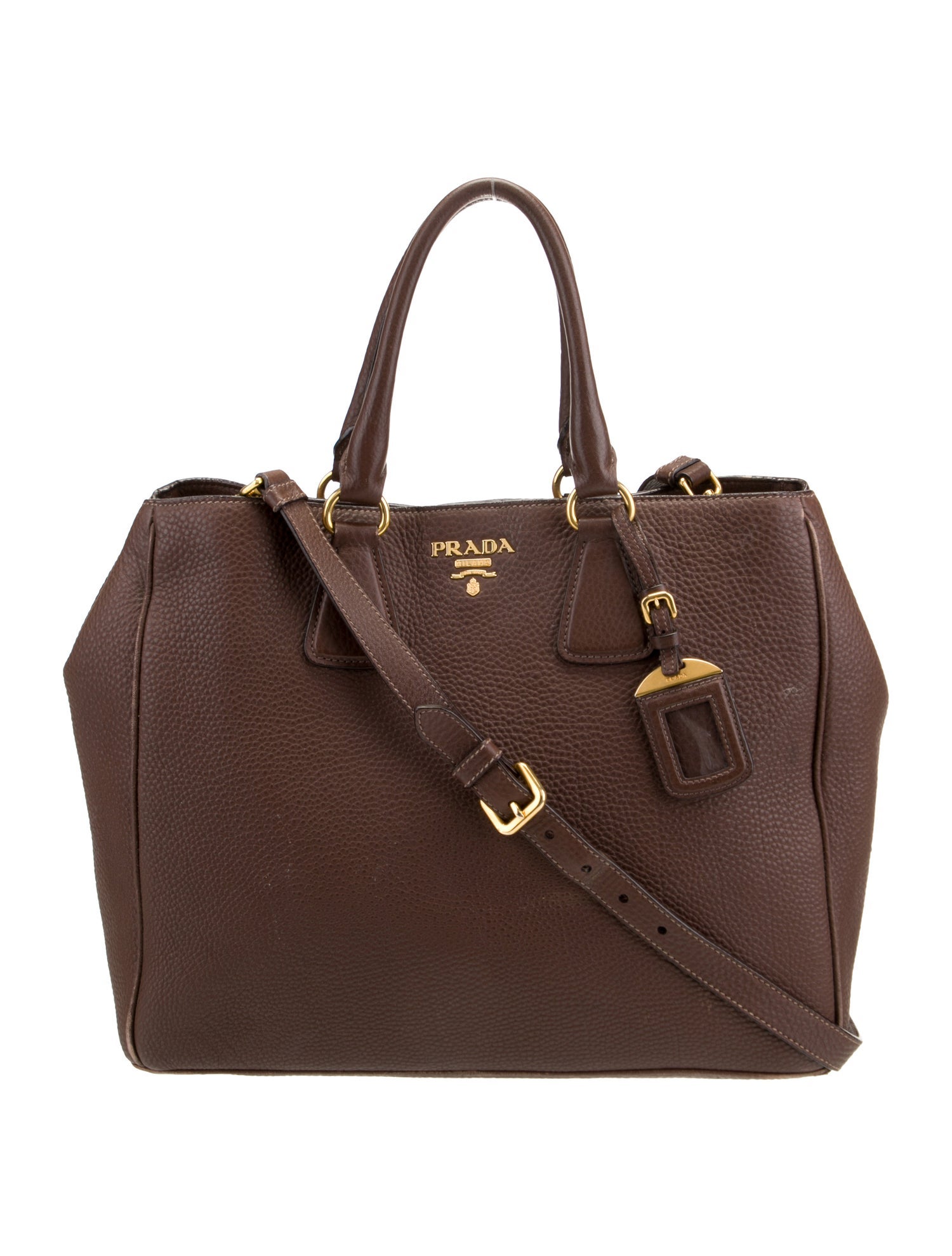 Prada Vitello Daino Leather Top Handle Bag - Brown Handle Bags ...
