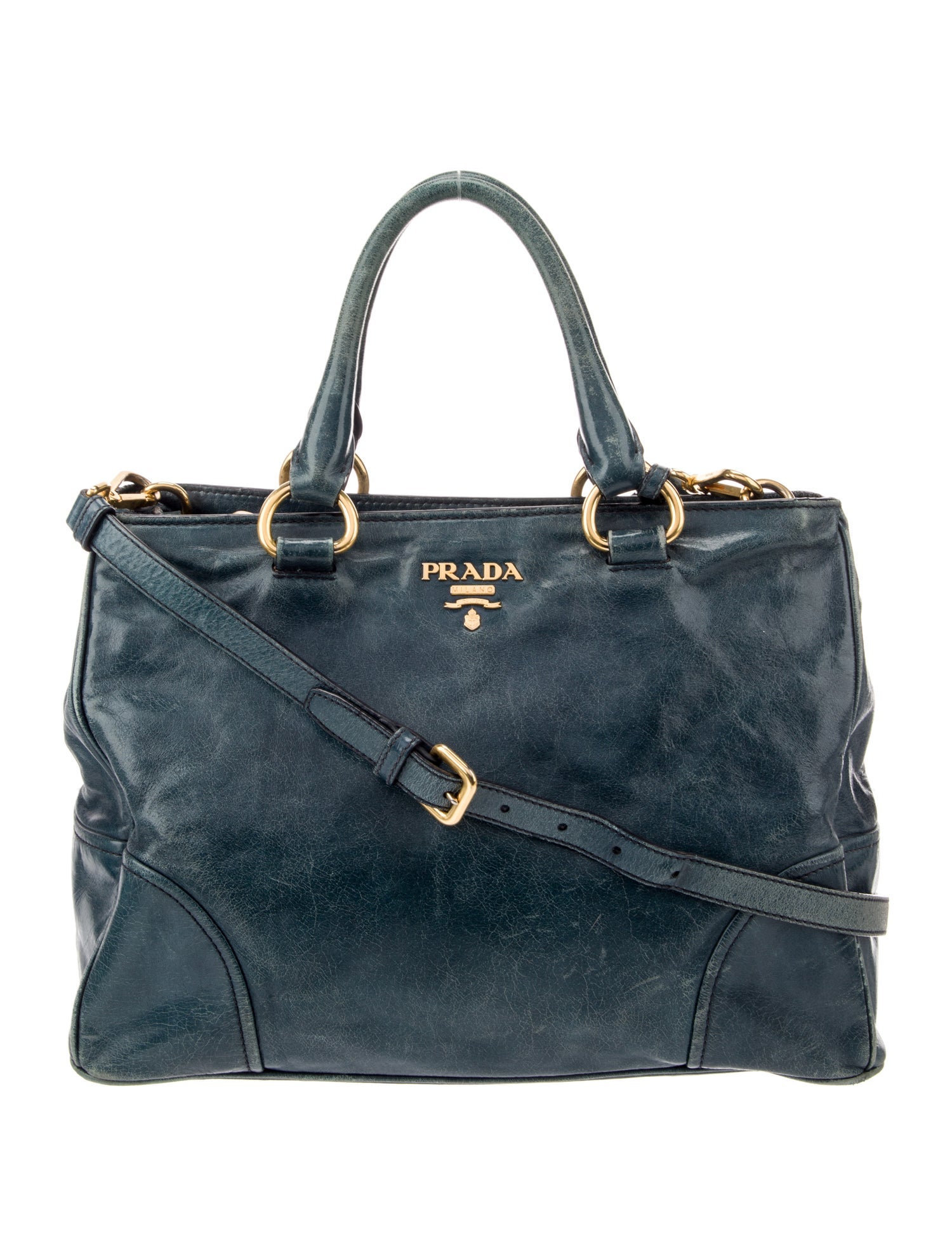 Prada Vitello Daino Leather Top Handle Bag - Blue Handle Bags, Handbags ...
