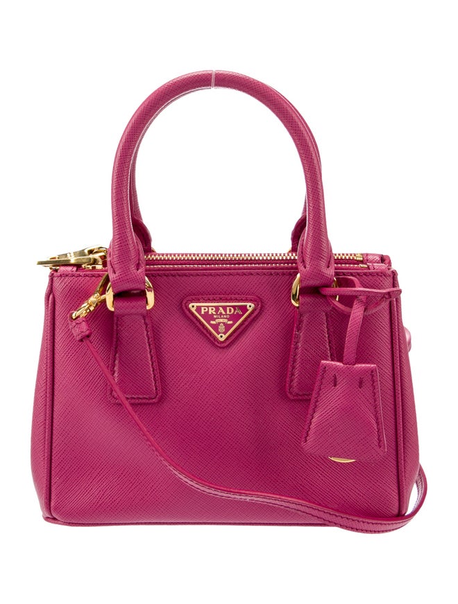 Prada Saffiano Leather Galleria Double Zip Micro - Blue Mini Bags ...