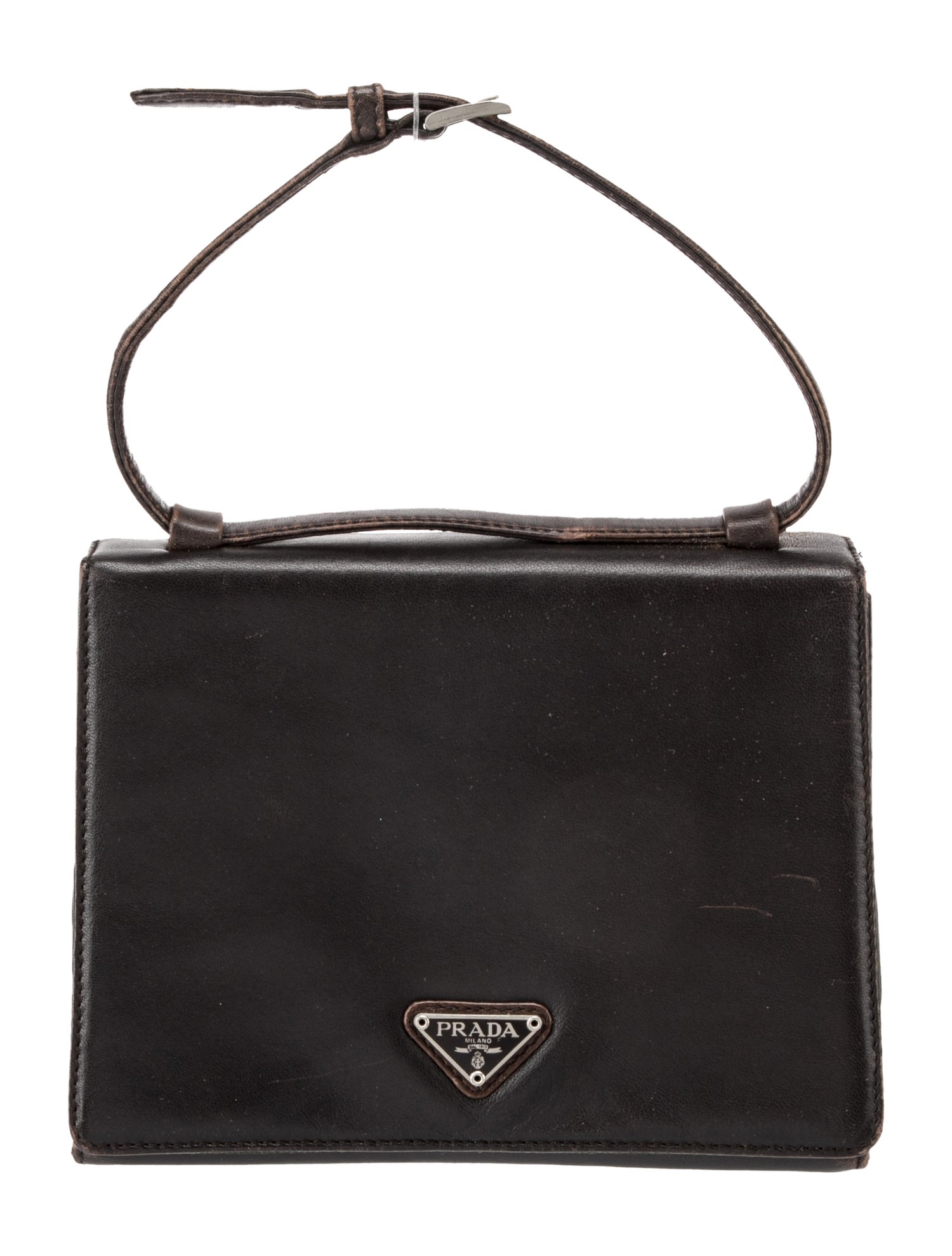 Prada Enameled Metal Triangle Top Handle Bag - Brown Handle Bags ...